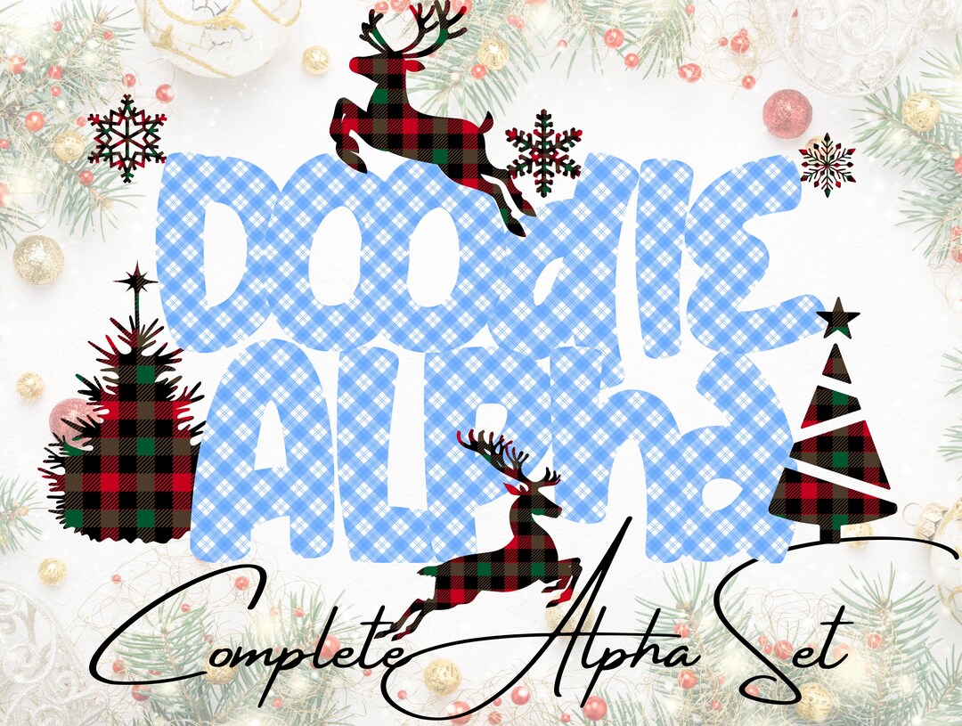 Christmas Doodle Letters Png Bundle Kitchen Plaid Alphabet Clipart ...
