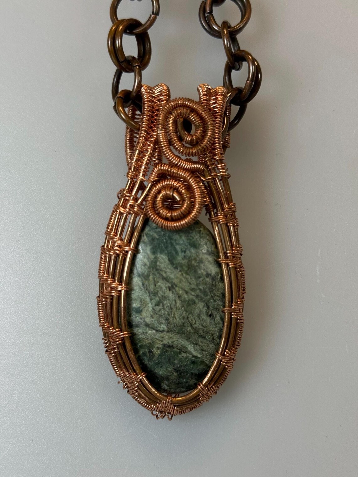 Hand Wrapped Copper Wire Serpentine Pendant | Unique Crystal Necklace ...