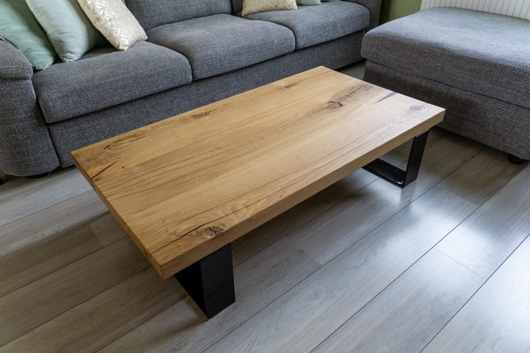 Solid Oak Coffee Table Made From Old Beams, Black or White Steel Legs ...