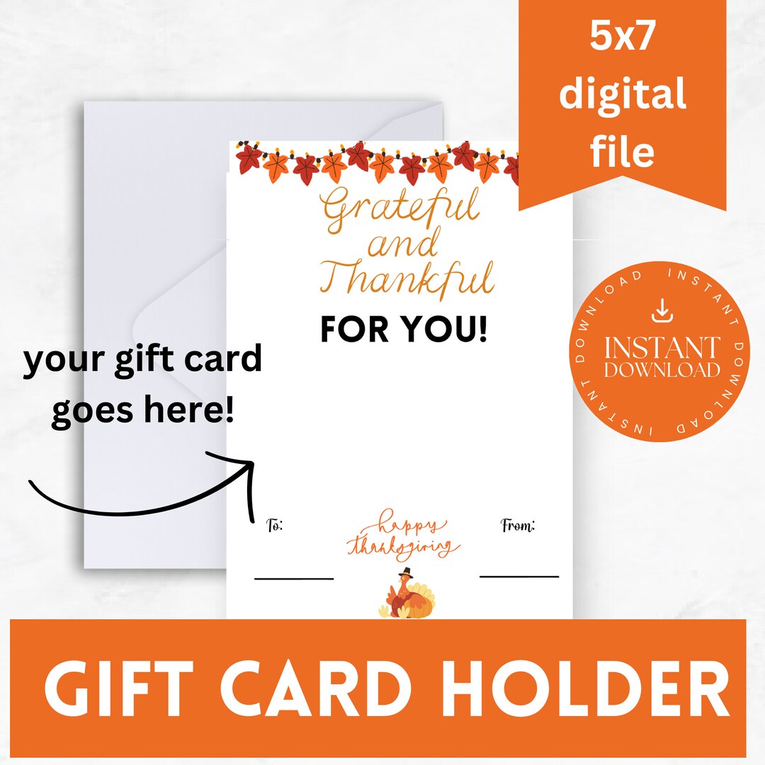 Thanksgiving Gift Card Holder Digital File Grateful and Thankful ...