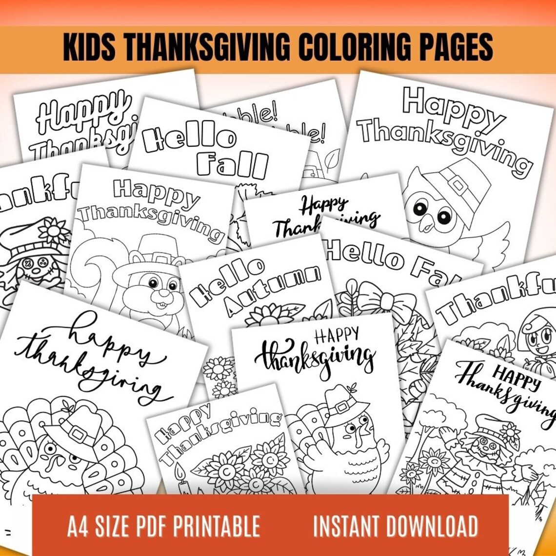 Thanksgiving Kids Coloring Pages Instant Download PDF Holiday Coloring ...