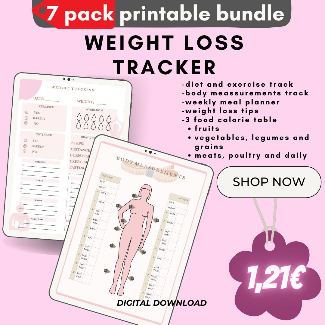 Printable Weight Loss Tracker, Self-care Planner, Diet Planner ...