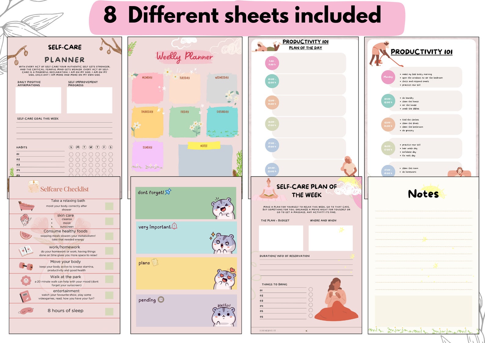 Digital 2023-2024 weekly planner, self care and productivity planner ...