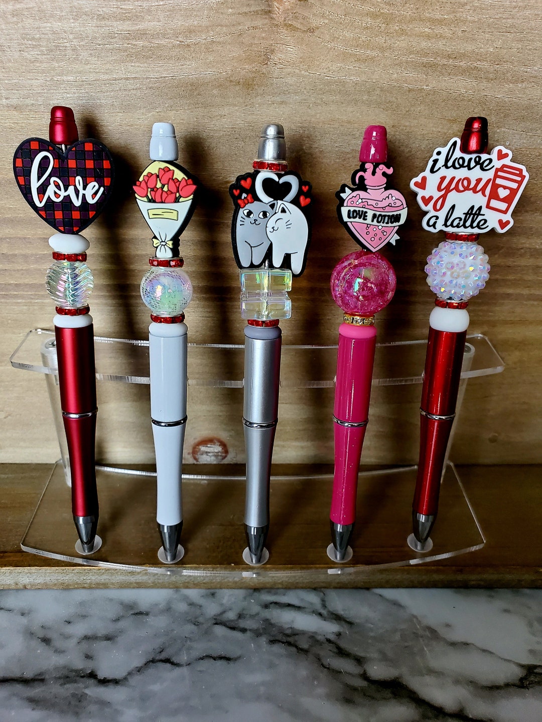 Valentines Day Themed Handmade Beaded Focal Pens, Refillable Beaded ...