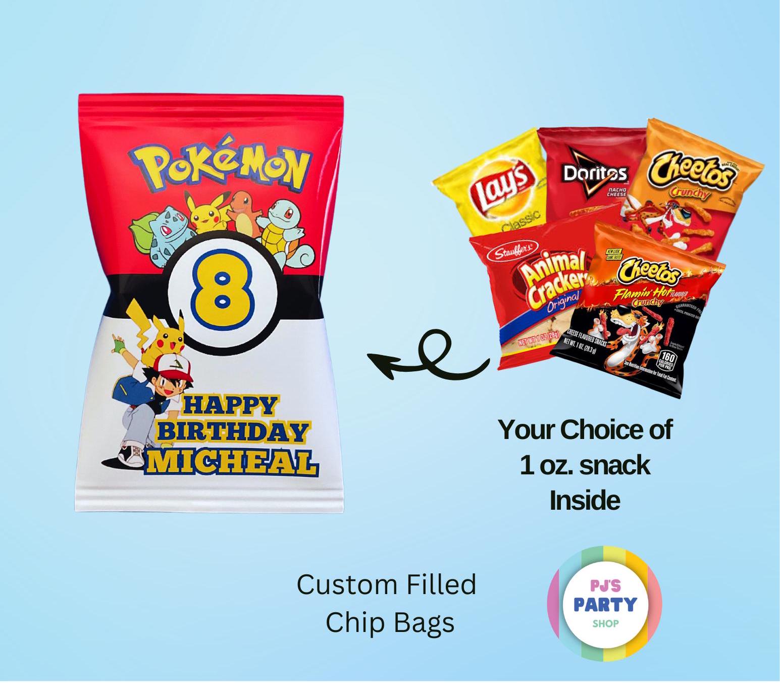 Custom Pokemon Birthday Chip Bags, Filled or Empty, Rice Krispie Treats ...