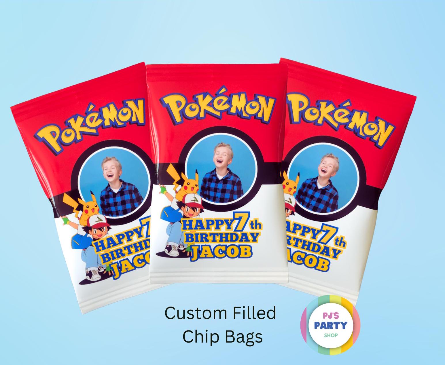 Custom Filled Pokemon Photo Birthday Chip Bags, Rice Krispie Treats ...