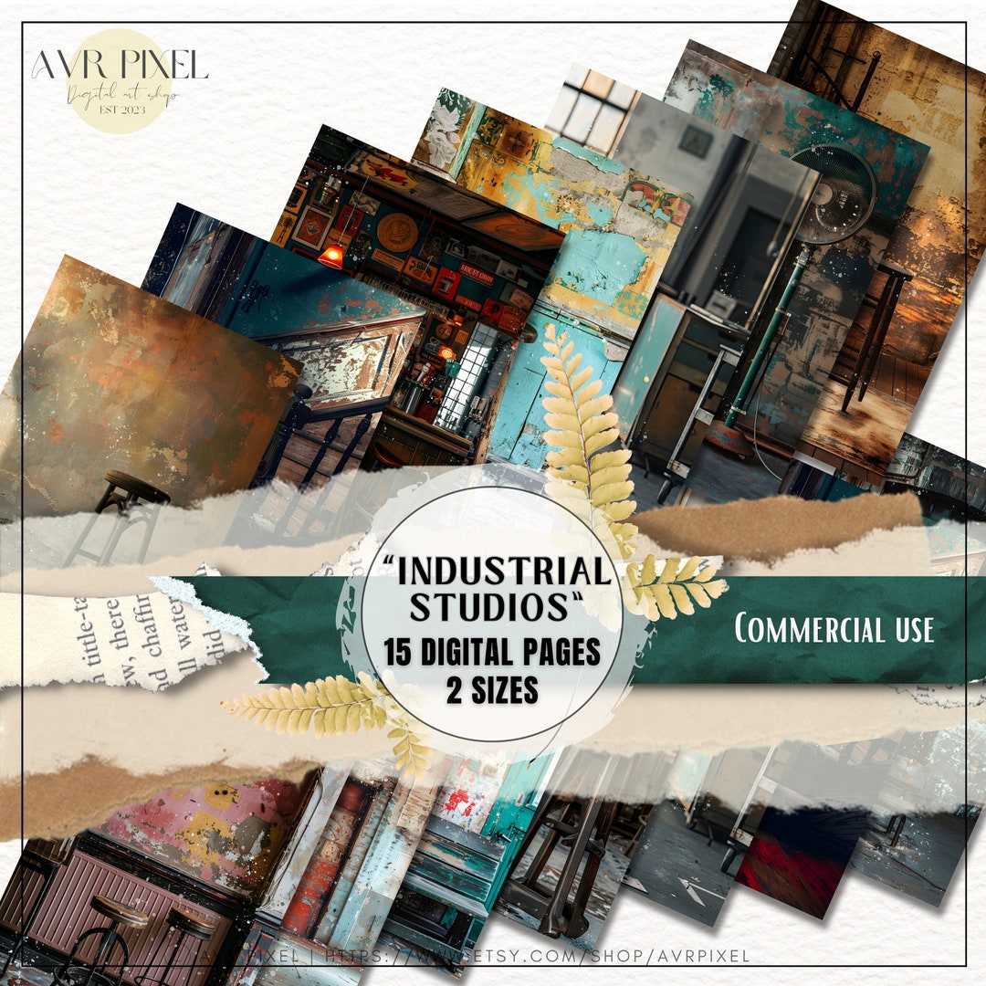 Printable Industrial Digital Paper Set 15 Vintage Junk Journal Pages for Scrapbooking & Crafting ...