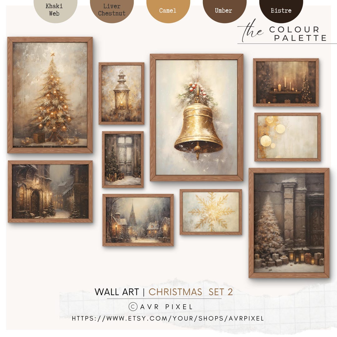 Christmas Wall Art Prints Printable Set of 10 Vintage Farmhouse Holiday ...