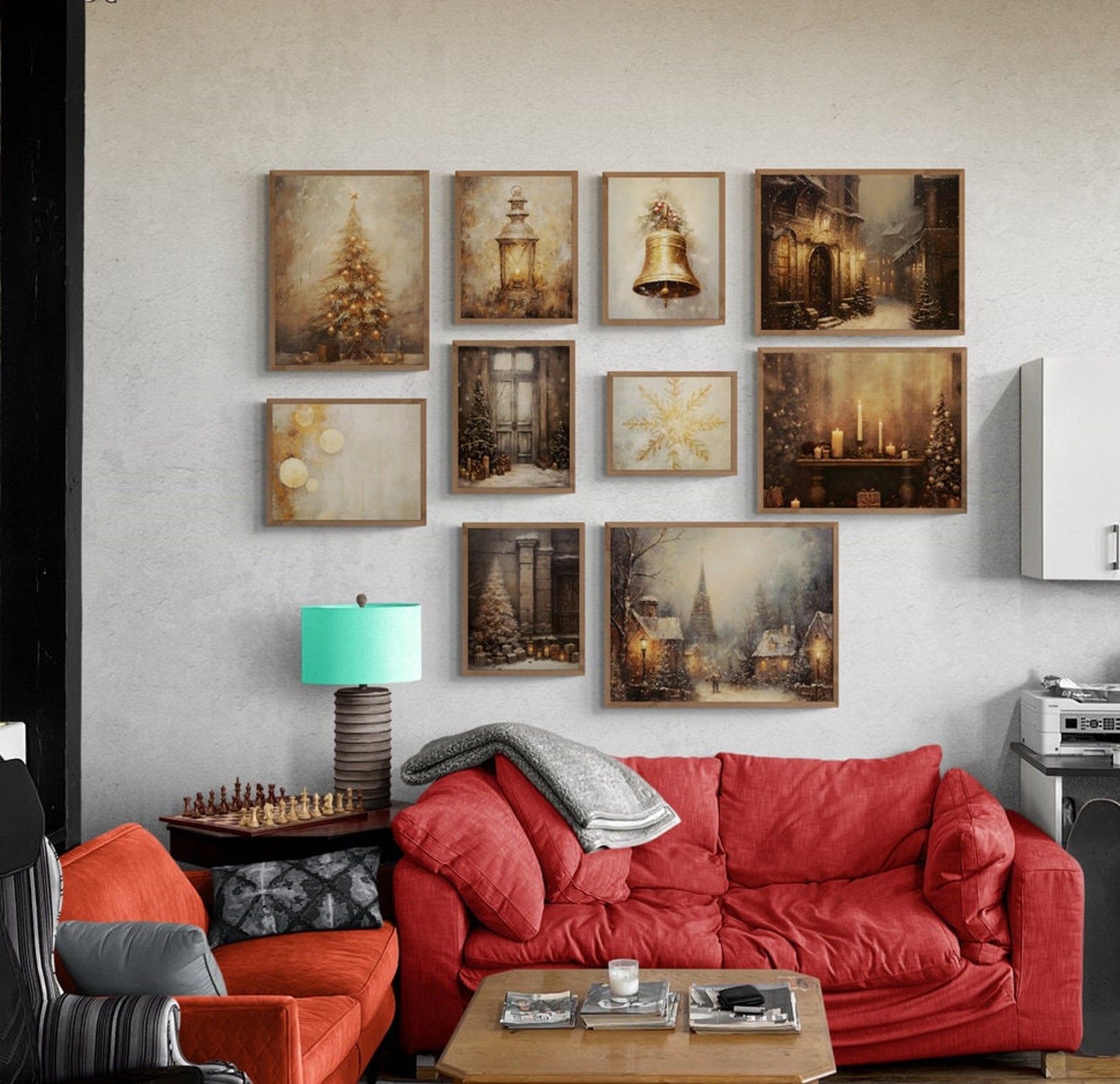 Printable Vintage Farmhouse Christmas Wall Art Set: 10 Rustic Winter ...