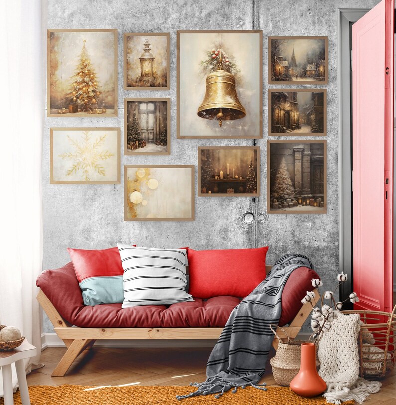 Printable Vintage Farmhouse Christmas Wall Art Set: 10 Rustic Winter ...