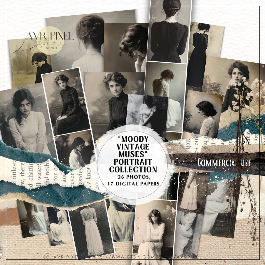 Printable Moody Vintage Muses Portrait Collection for Scrapbooking and ...