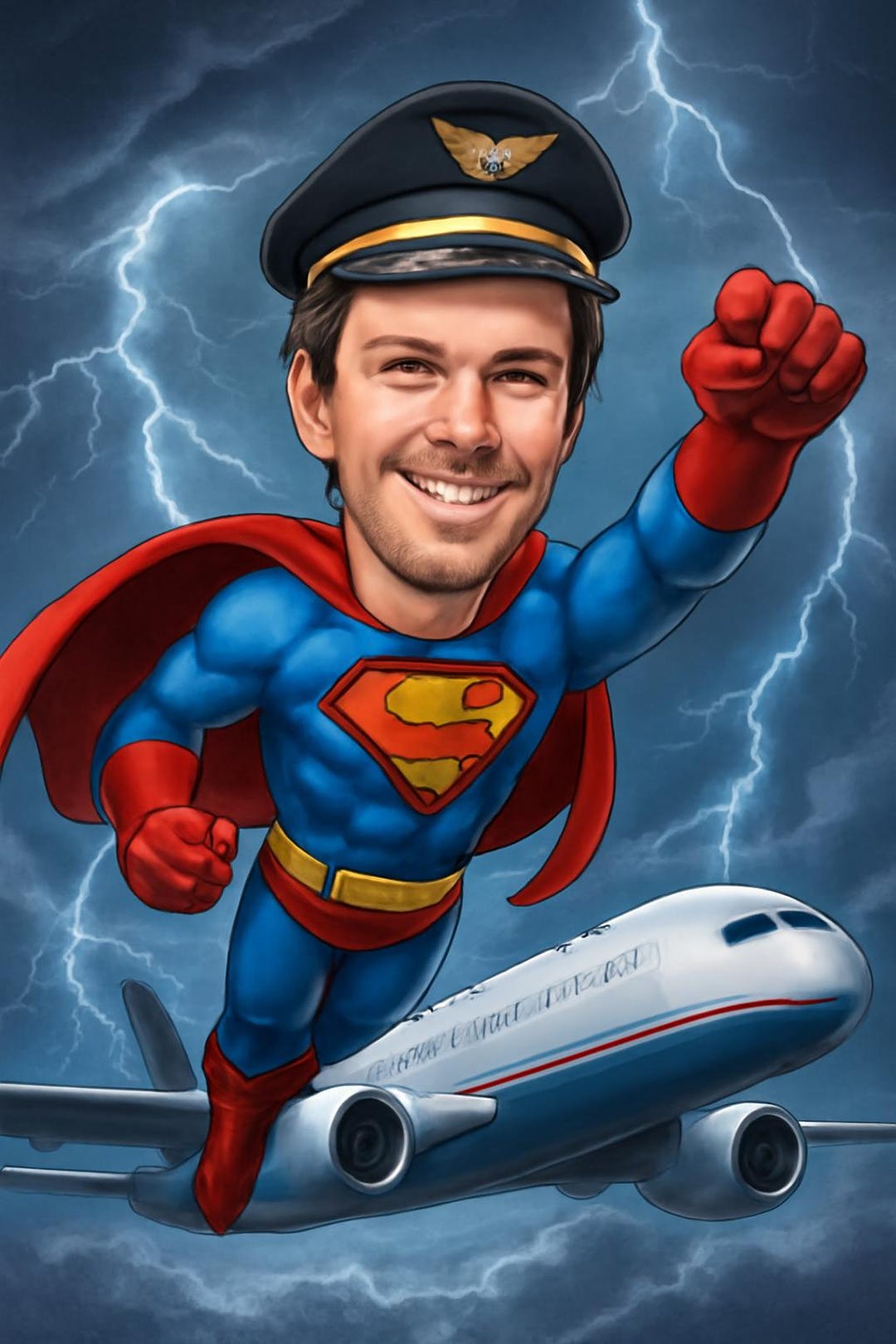 Custom Drawing, Superhero Pilot, Personalized Portrait,cartoon Gift ...