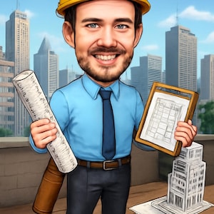 Architect Caricature Portrait: Custom Digital Cartoon Gift (digital ...