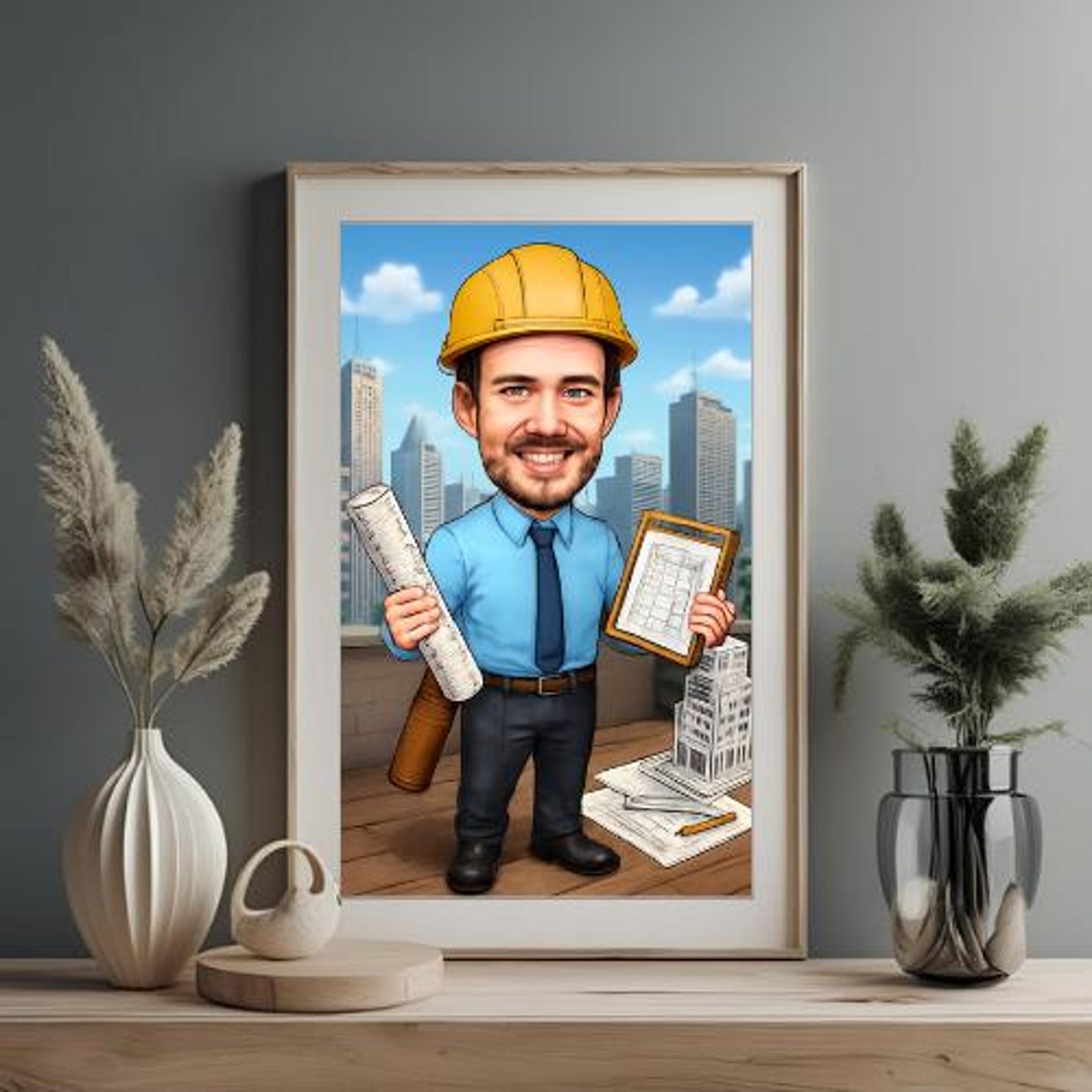 Architect Caricature Portrait: Custom Digital Cartoon Gift (digital ...