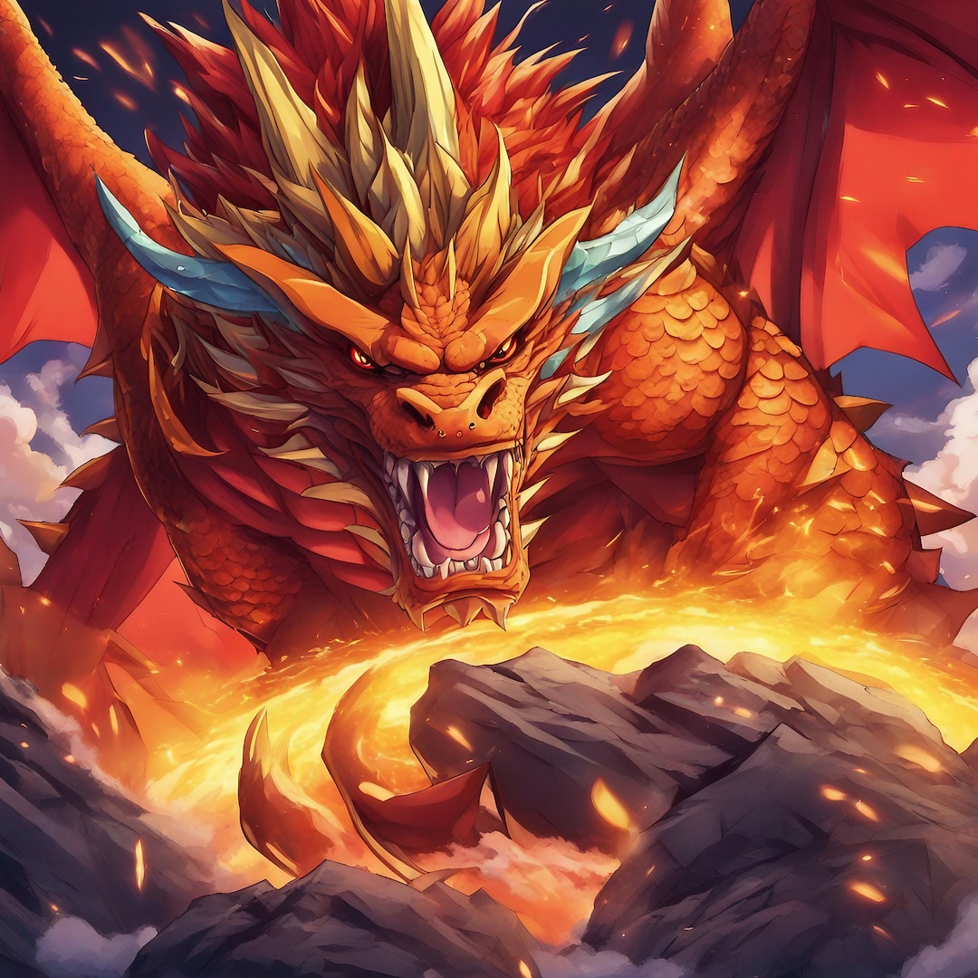 Digital Print Dragon Digital Art Red Angry Dragon Slashing - Etsy