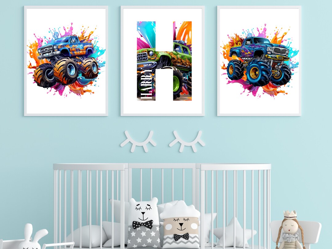 Custom Monster Cars Personalised Wall Art, Vibrant Prints for Kids ...
