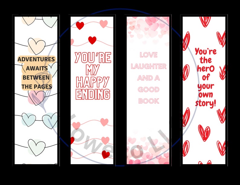 4 Valentine Bookmarks Printable - Etsy