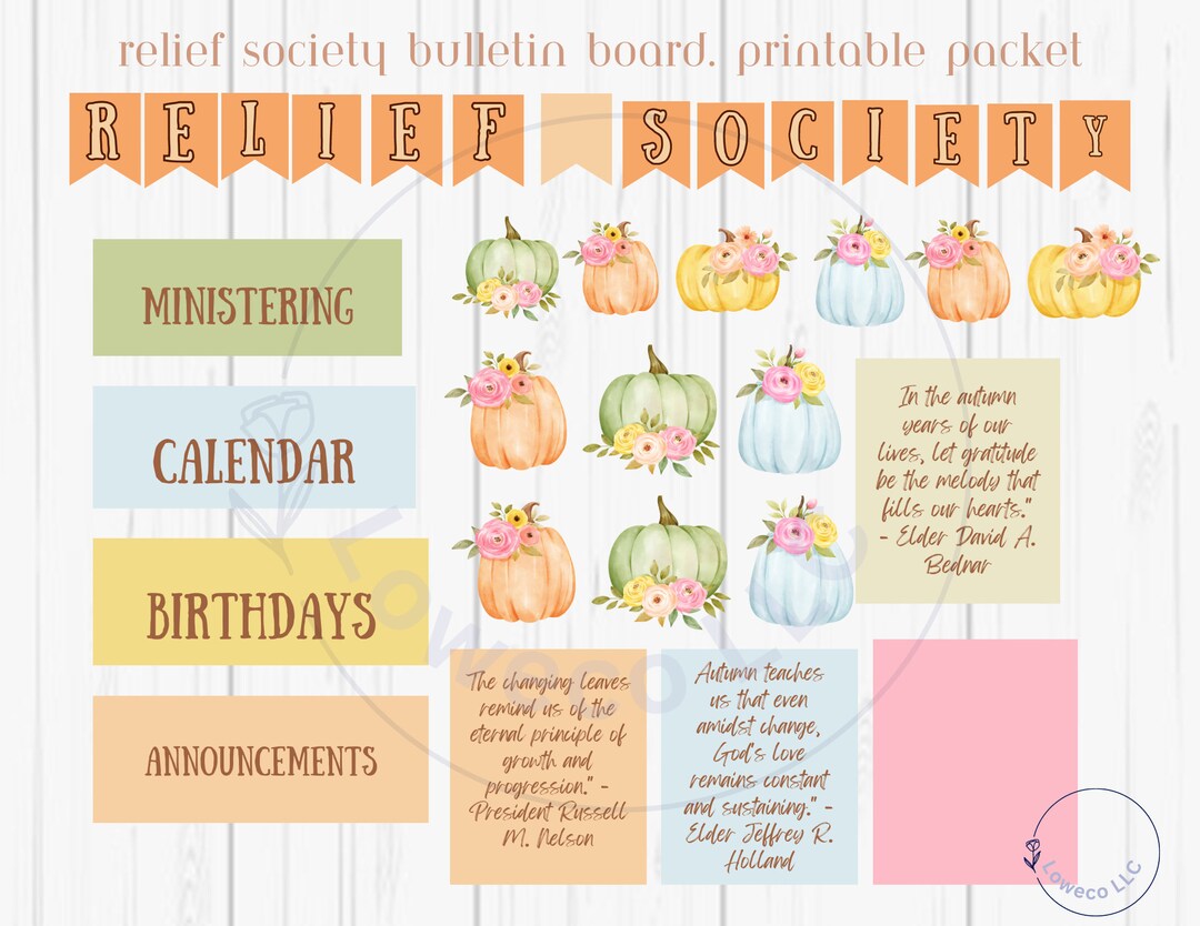 Relief Society Bulletin Board Packet Fall - Etsy