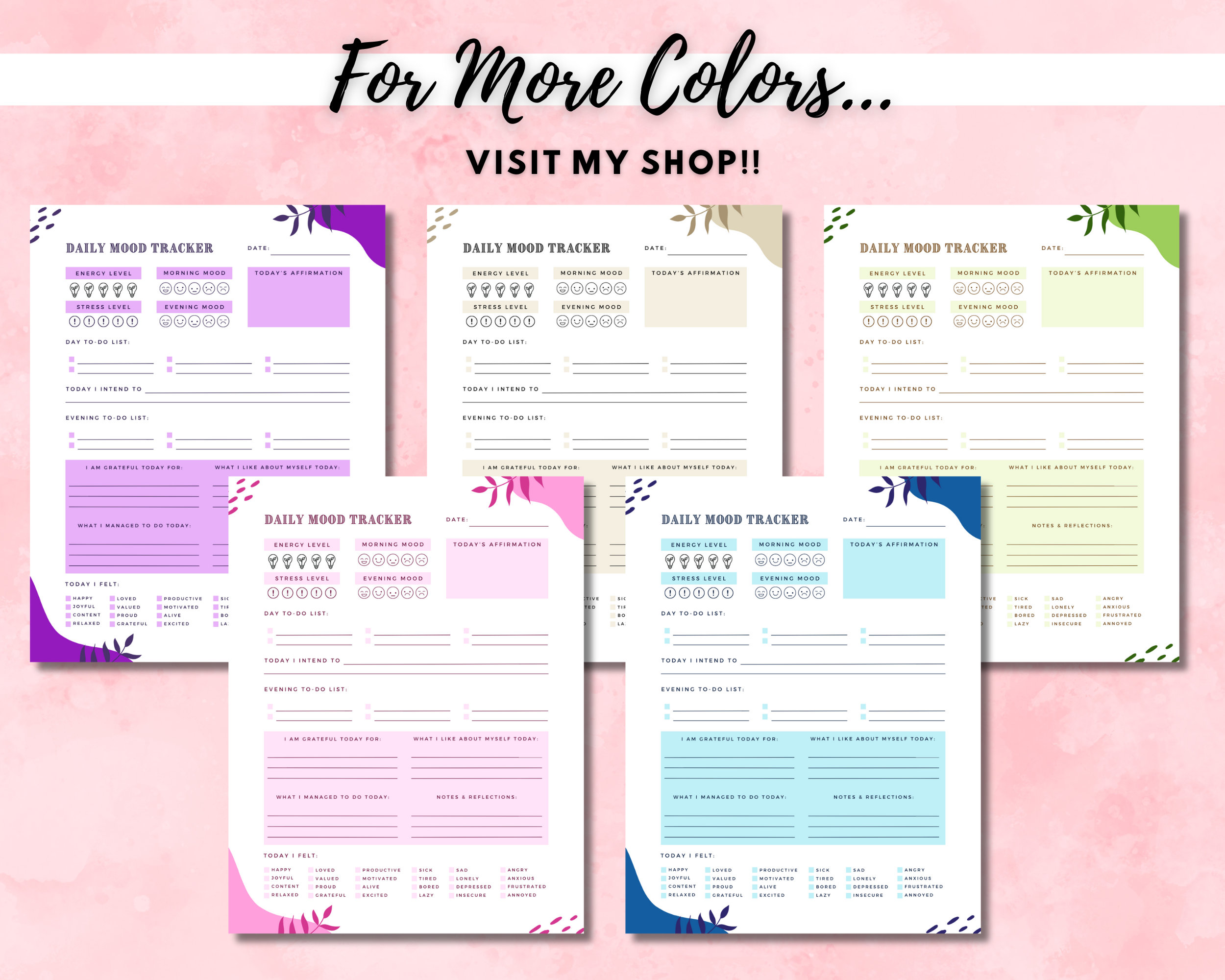 Mood Tracker Printable Kit, Daily Mood Log, Weekly Mood Journal ...