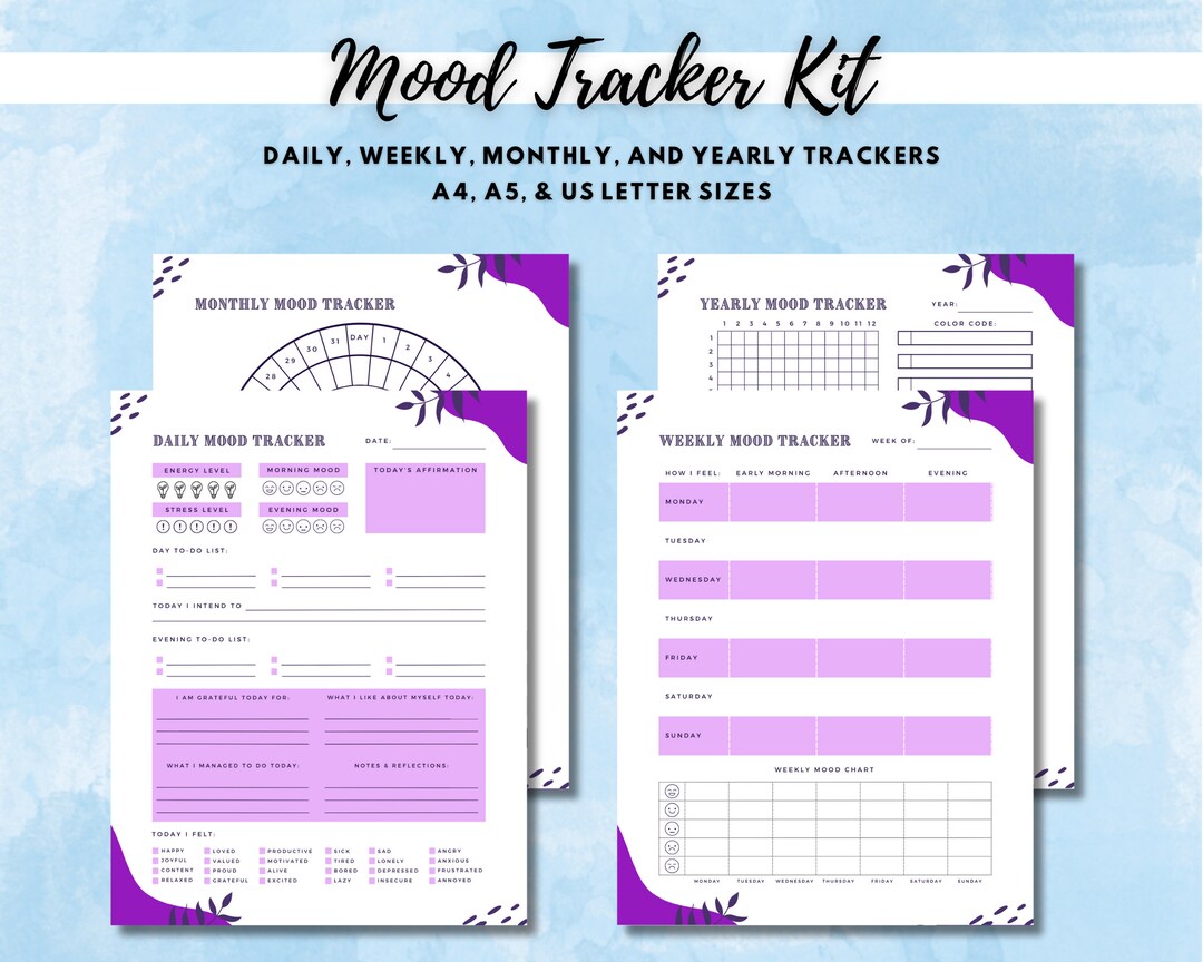 Mood Tracker Printable Kit Daily Mood Log Weekly Mood - Etsy