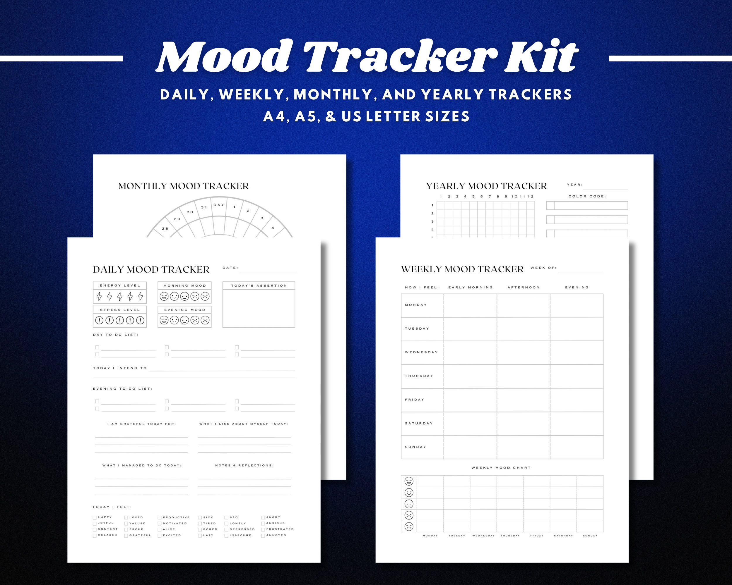 Mood Tracker Printable Kit Daily Mood Log Weekly Mood - Etsy