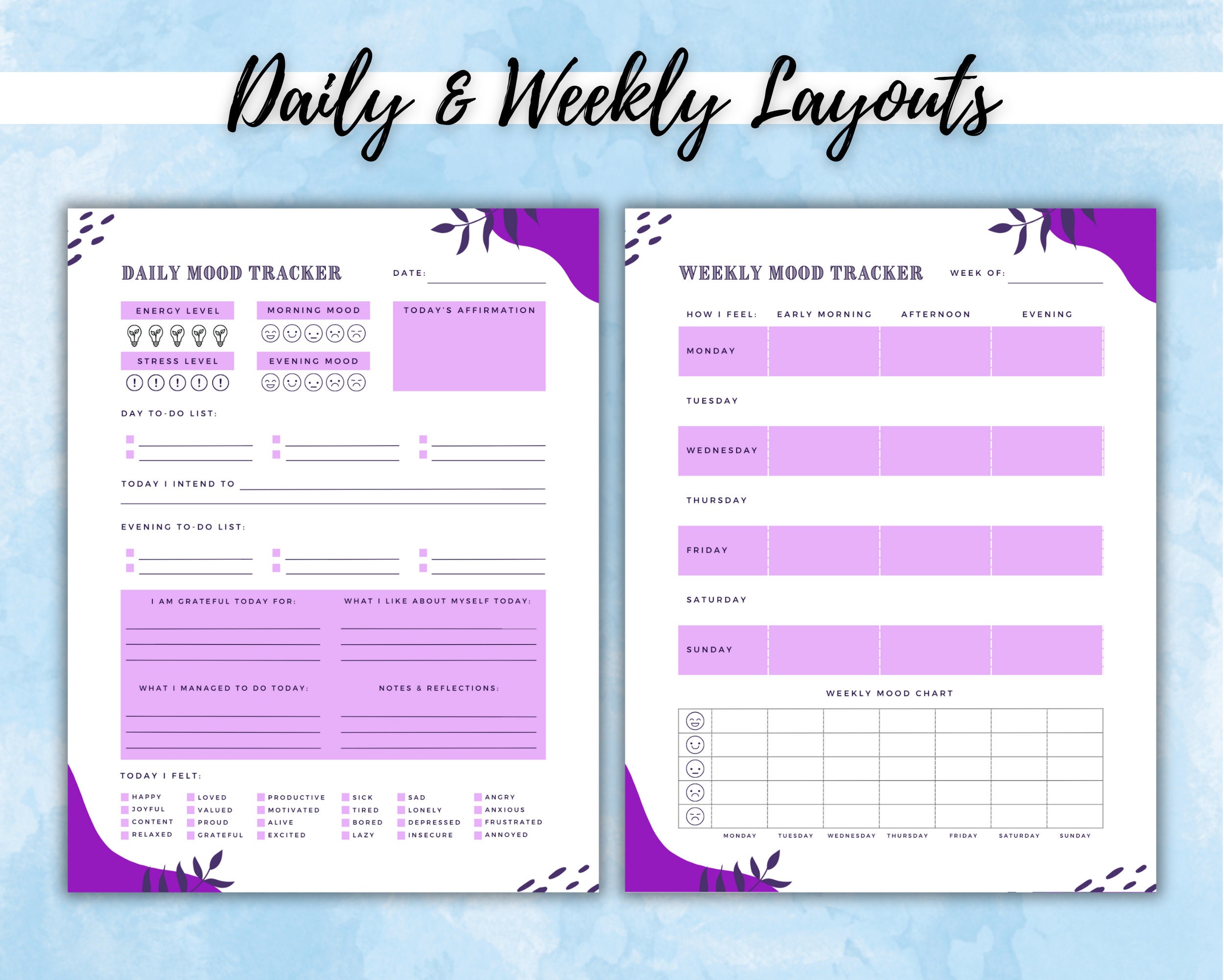Mood Tracker Printable Kit Daily Mood Log Weekly Mood - Etsy