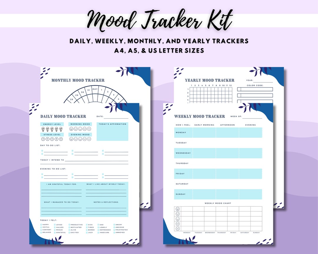 Mood Tracker Printable Kit, Daily Mood Log, Weekly Mood Journal ...