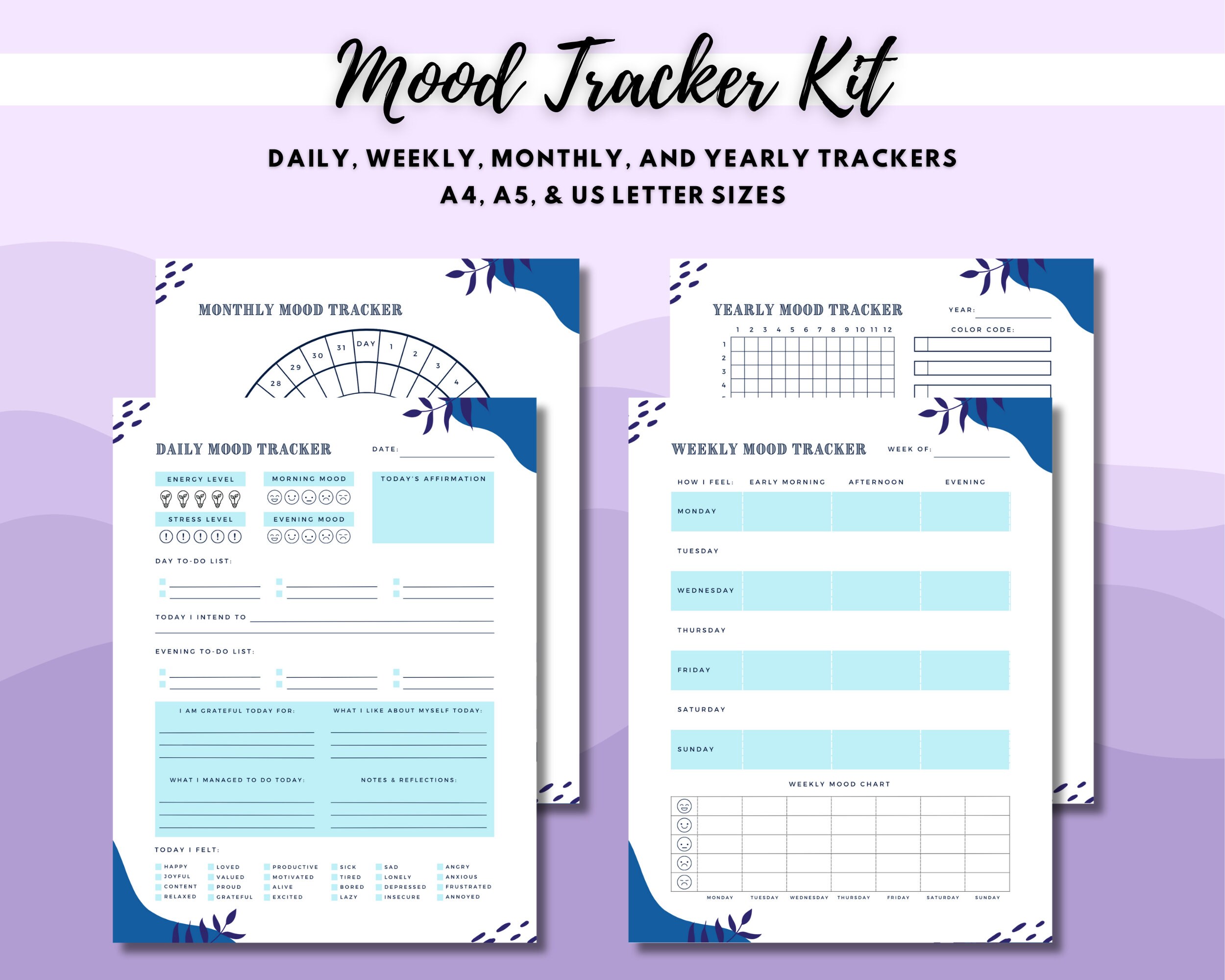 Mood Tracker Printable Kit, Daily Mood Log, Weekly Mood Journal ...