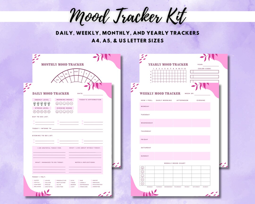 Mood Tracker Printable Kit, Daily Mood Log, Weekly Mood Journal ...