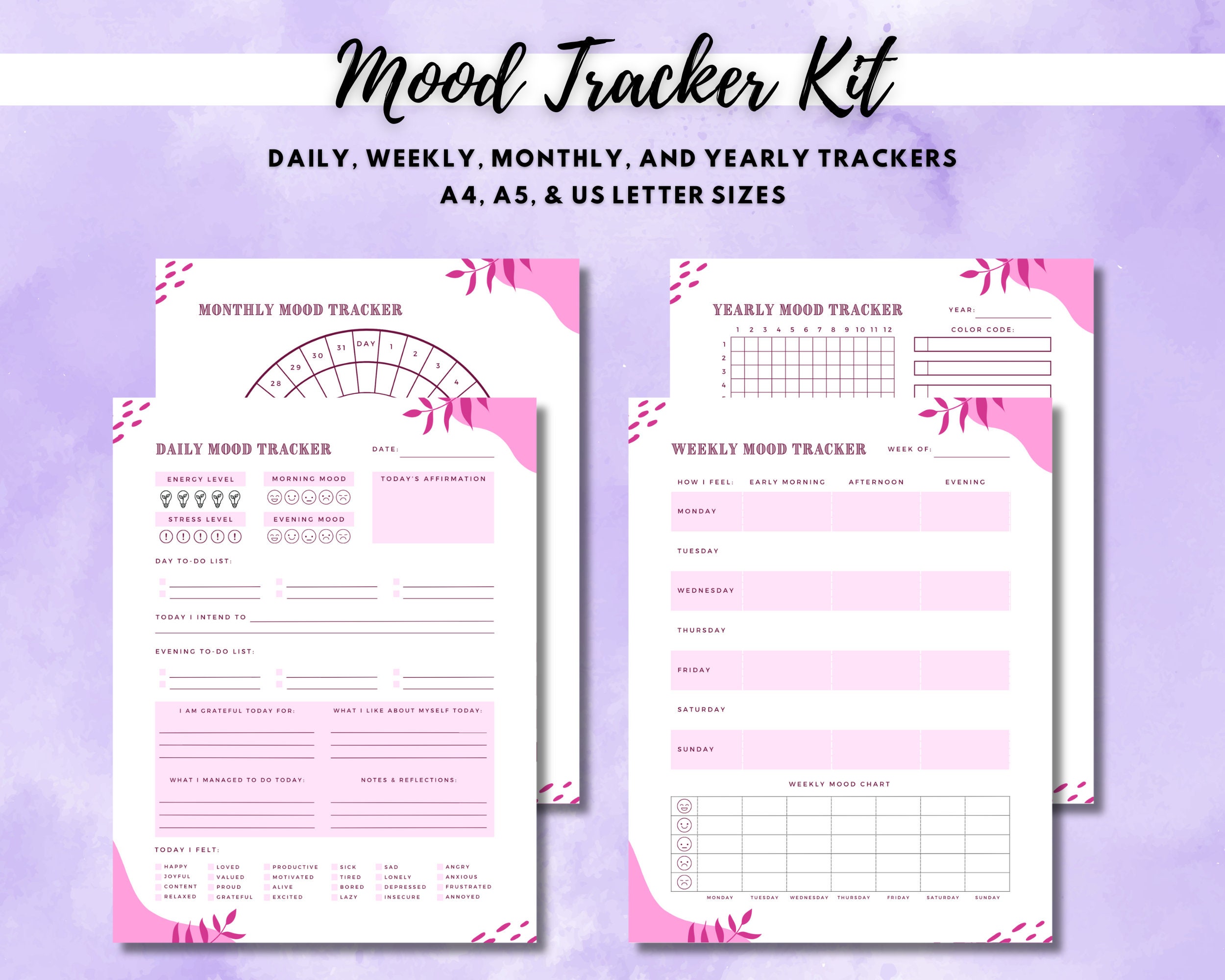 Mood Tracker Printable Kit Daily Mood Log Weekly Mood - Etsy