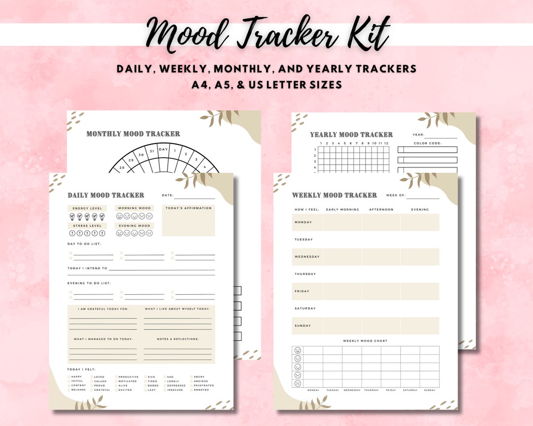 Mood Tracker Printable Kit, Daily Mood Log, Weekly Mood Journal ...