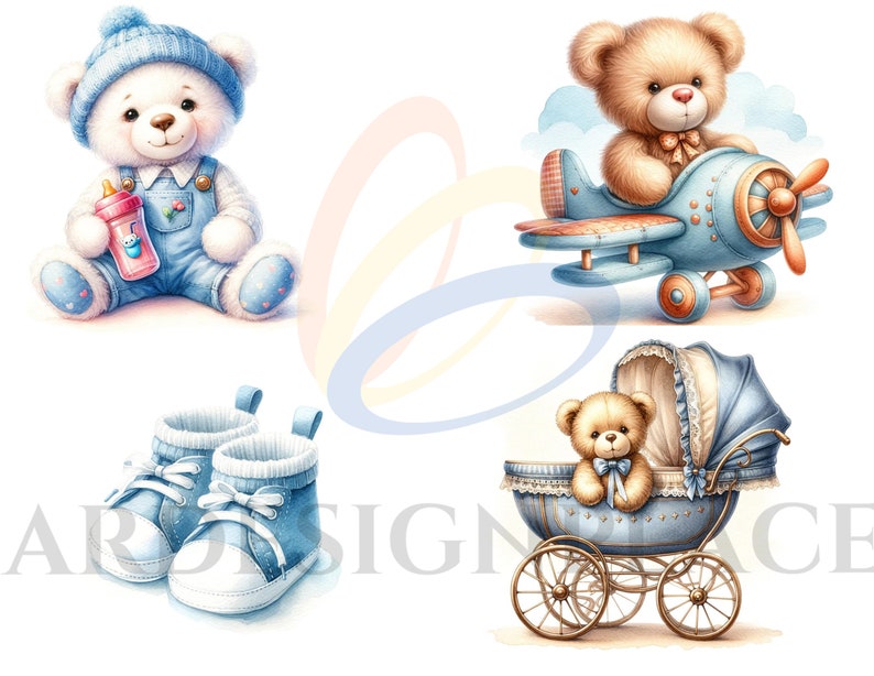 Teddy Bear Clipart - Cute Bears Watercolor Set of 12 PNG Files ...