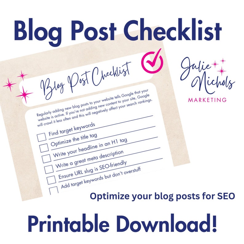 Blog Post Checklist Printable for SEO Instant Download - Etsy