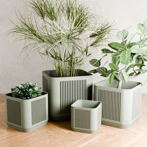 SQUARE Planter Set With Drainage and Saucer, 9 Colors, Unique Stackable ...