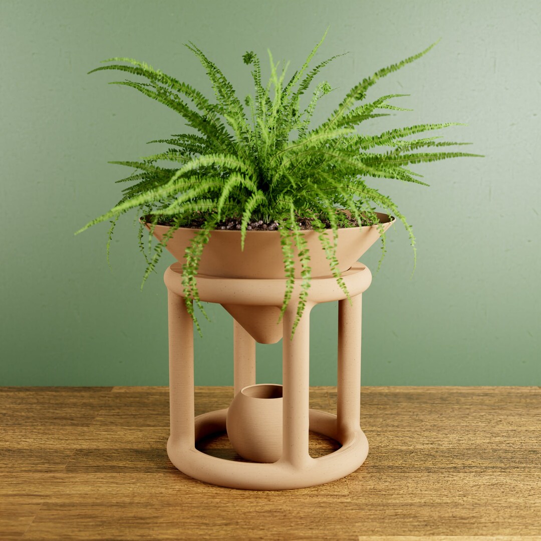 The FUNNEL Planter With Stand and Water Catch for Indoor House Plants ...