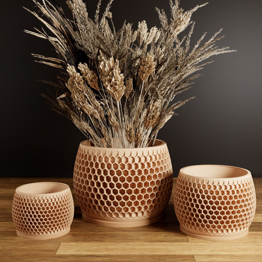Wood Honeycomb Planter, Unique 3D Printed Plant Pot With Drainage ...