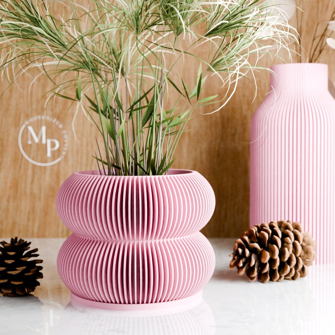 Double BUBBLES Planter, 9 Color Options, Unique 3D Printed Plant Pot With Drainage & Saucer for ...