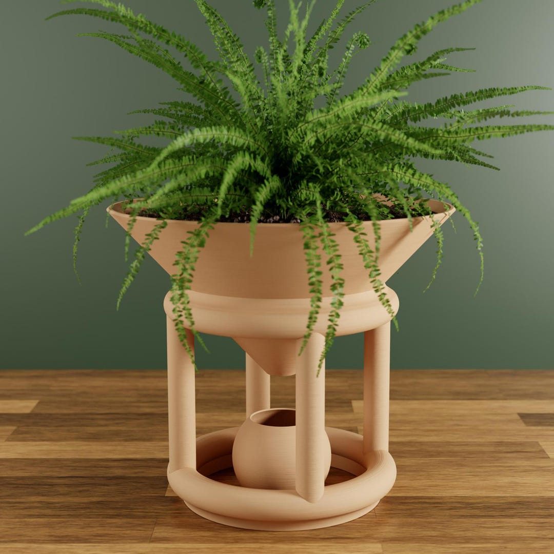 The FUNNEL Planter With Stand and Water Catch for Indoor House Plants ...