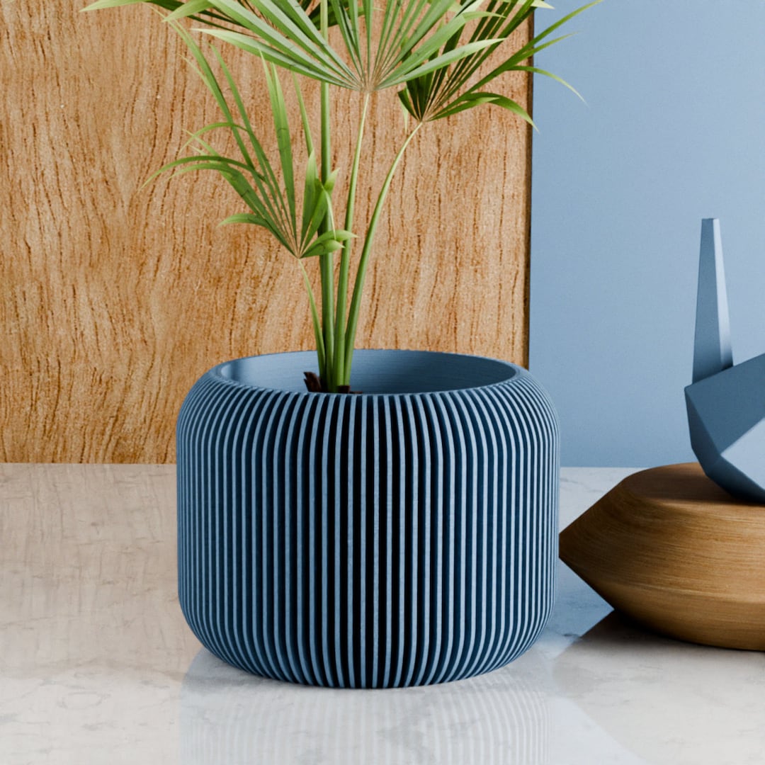 Indoor Blue Planter Pot, 3D Printed Planter, Home Decor Planter With ...