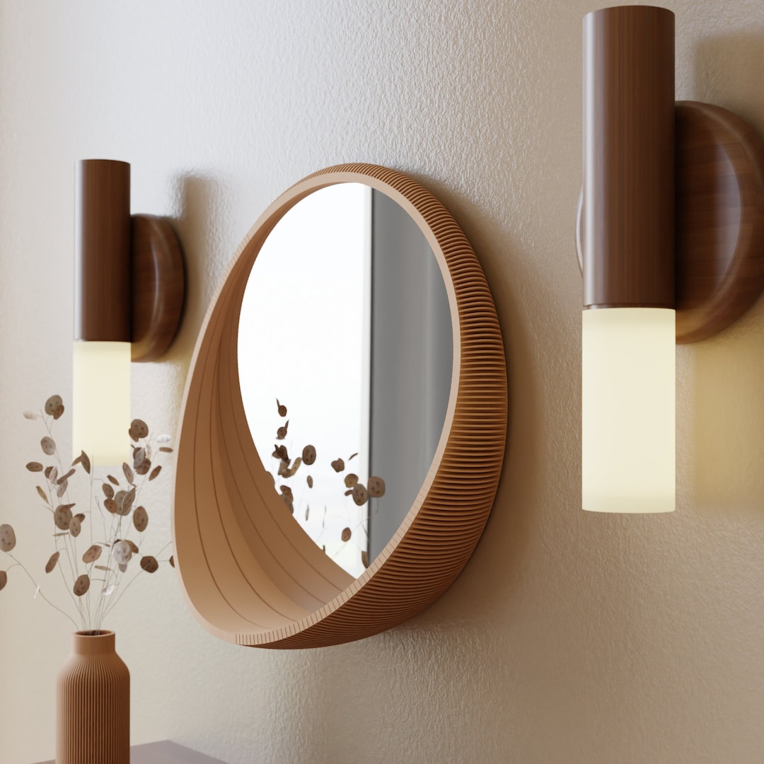 Modern "bubbles" Round Mirror - Organic Minimalist Wall Decor, Oak ...