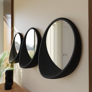 Modern "bubbles" Round Mirror - Organic Minimalist Wall Decor, Oak ...