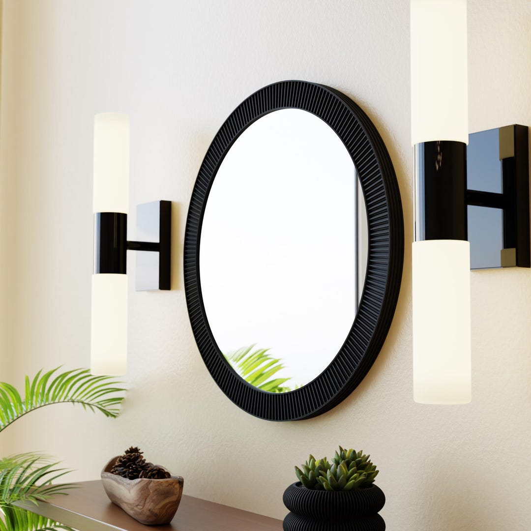 Round Wall Glass Mirror "sun" - Modern Minimalist Decor, Handmade Gift ...