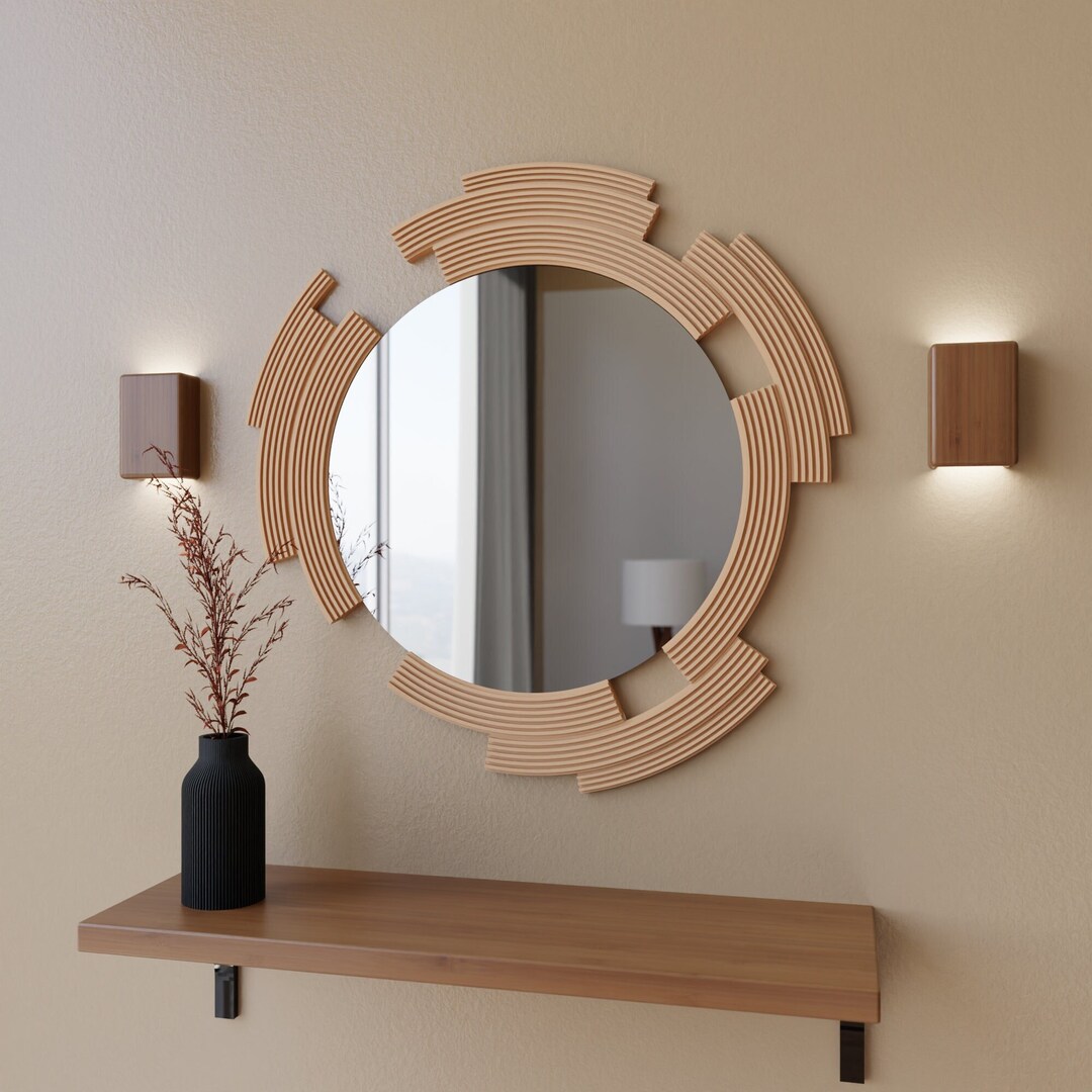 Round Wall Glass Mirror "sculpted" - Modern Minimalist Decor, Handmade ...