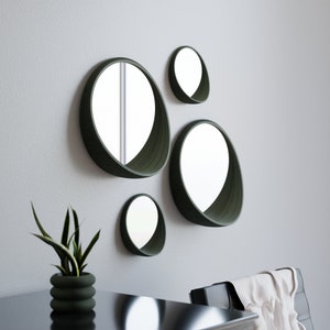 Modern "bubbles" Round Mirror - Organic Minimalist Wall Decor, Oak ...
