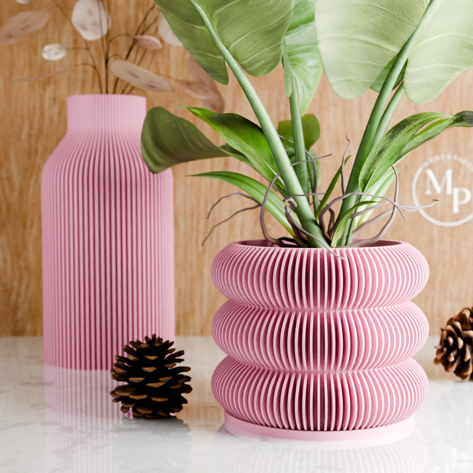 Wood BUBBLES Planter, 9 Color Options, Unique 3D Printed Plant Pot With Drainage & Saucer for ...