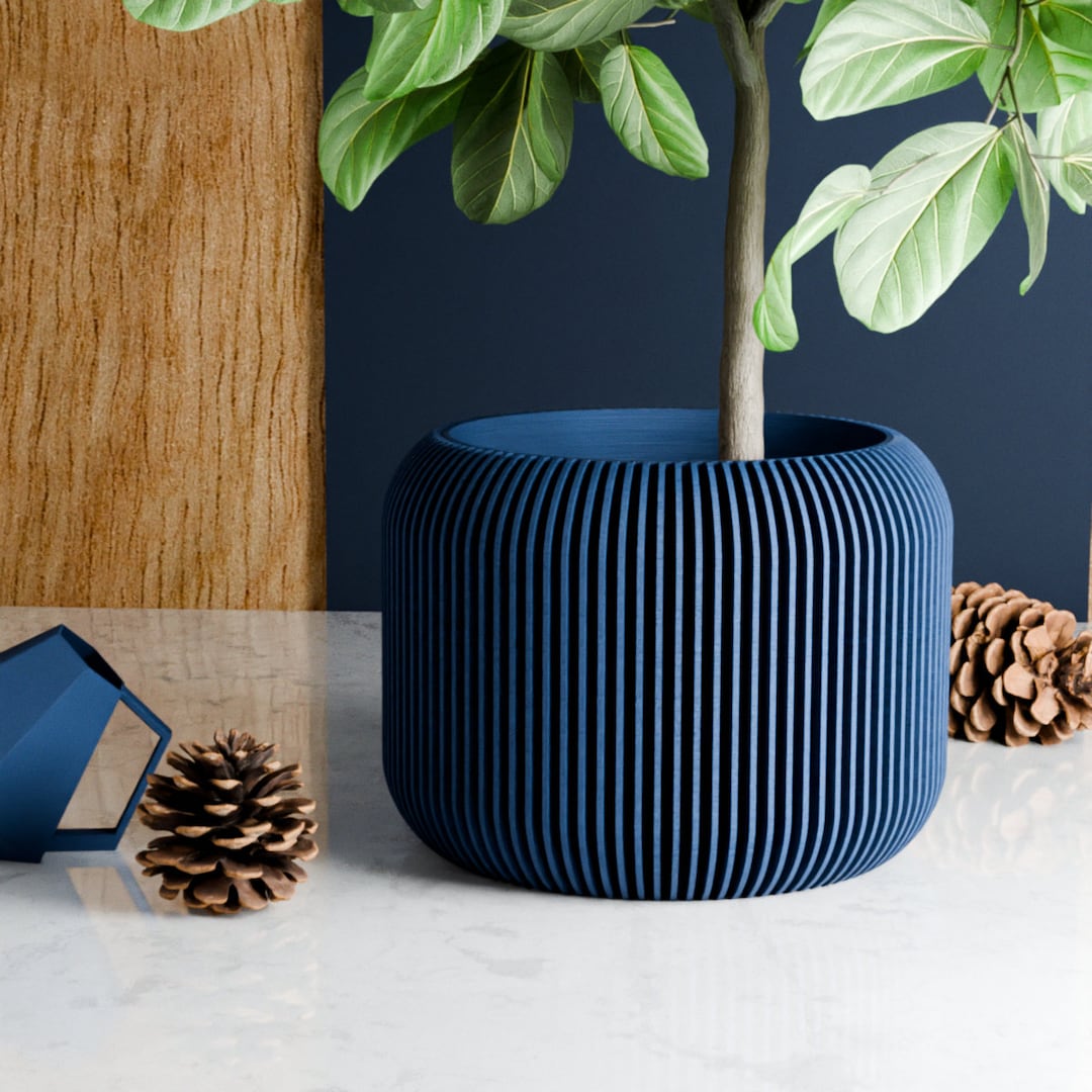 Indoor Navy Blue Planter Pot, 3D Printed Planter, Home-decor Planter ...