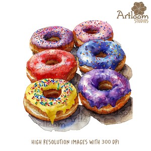 10 Tasty Doughnuts Clip Art Watercolor Printable Donuts Jpgs High ...