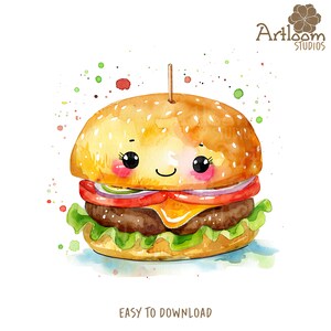 Buy 10 Cartoon Hamburger Clip Art printable Watercolor Hamburger Images ...