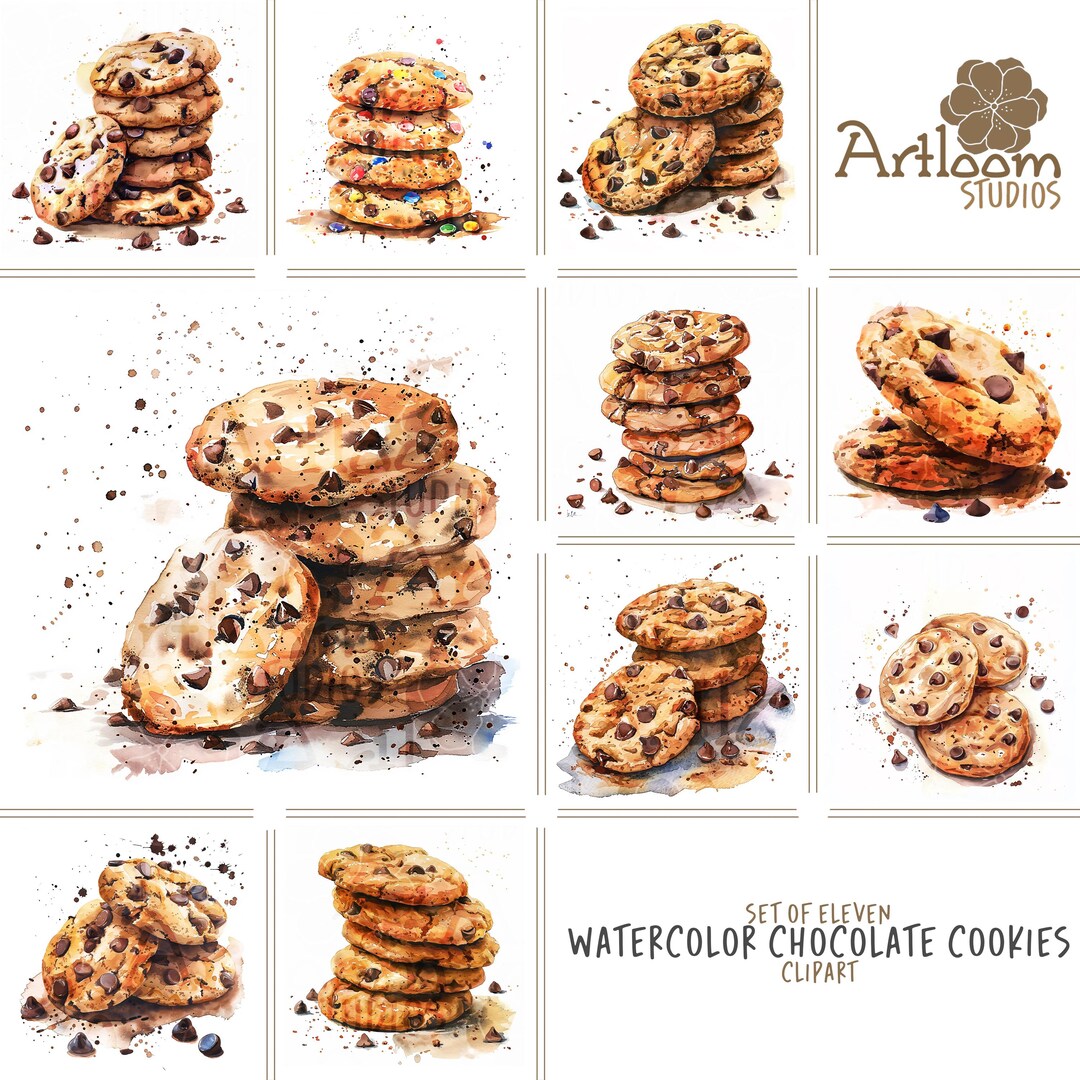 11 Watercolor Chocolate Cookies Clip Art Printable Cookies Jpgs High ...