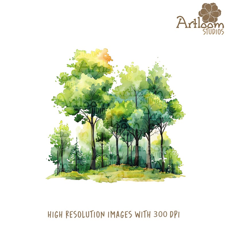 10 Forest Tree Clip Art Printable Watercolor Forest Tree Jpgs High ...